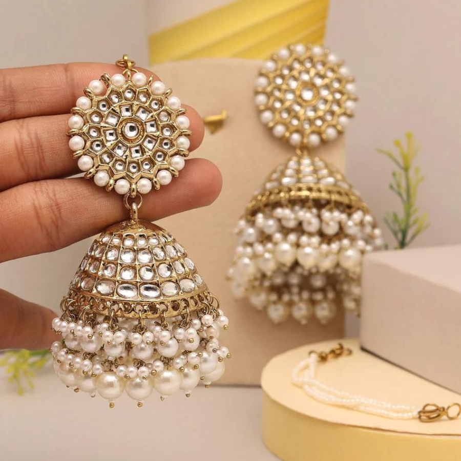 Jhumkas, Jhumkas Earrings, jhumka with hair chain – Arzzbyfarha